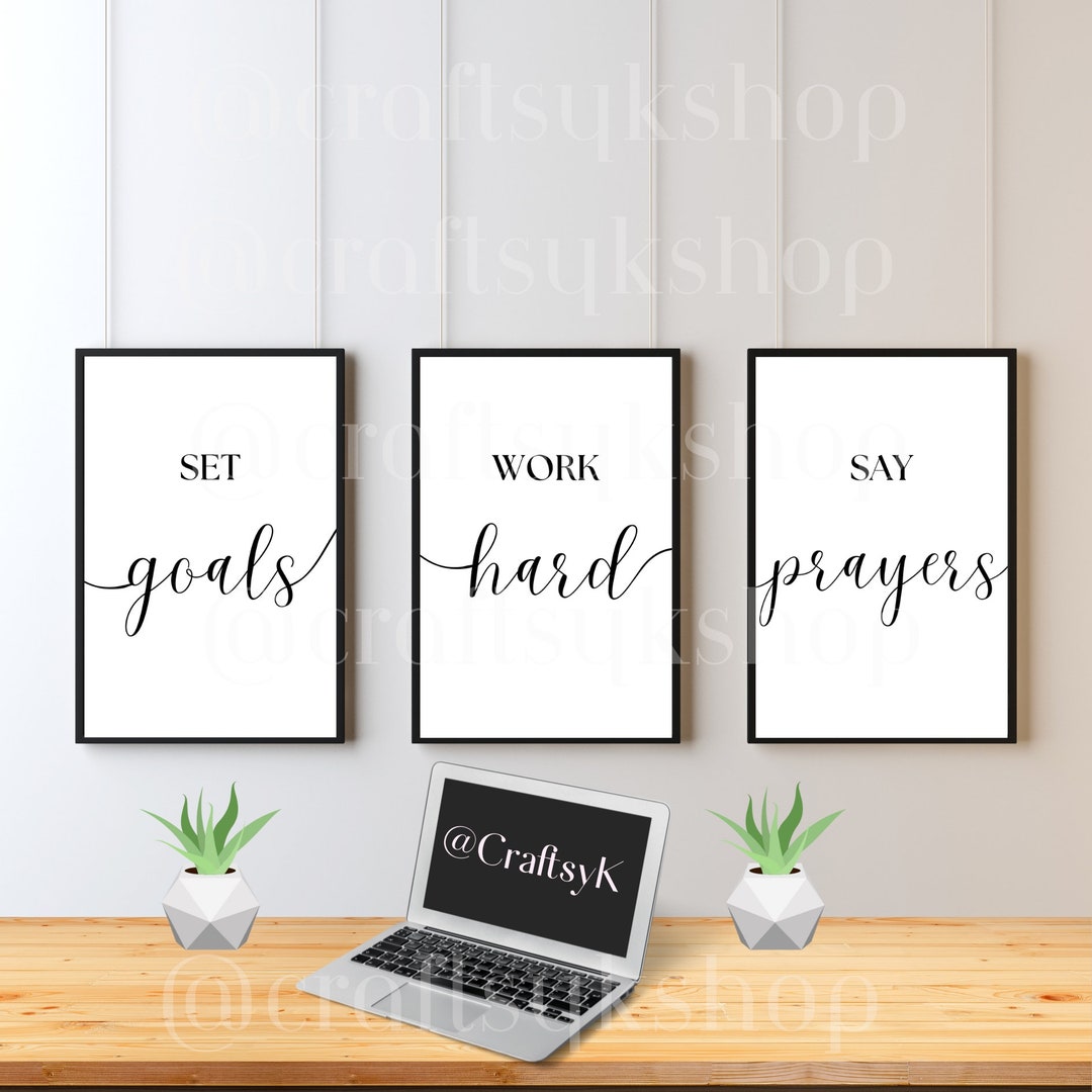 Set of 3 Motivational DIGITAL Wall Art, Office Wall Art, Set Goals ...