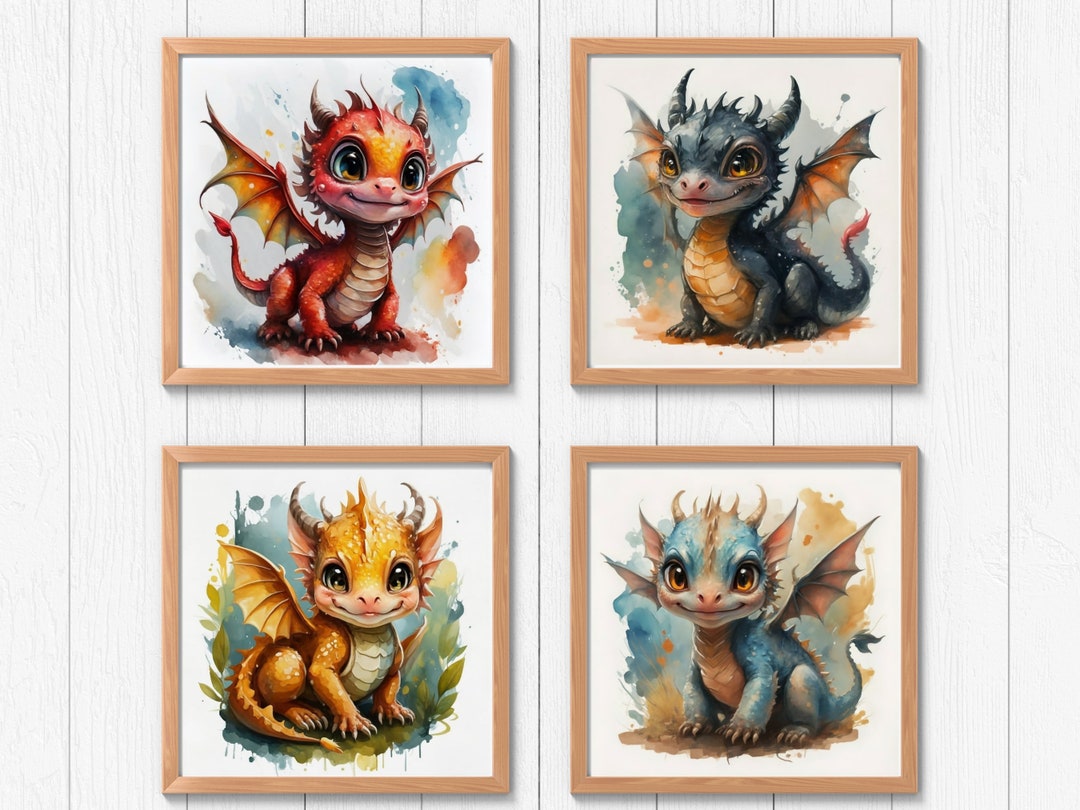 8 Enchanting Baby Dragon Nursery Prints - Adorable Watercolor Wall Art ...