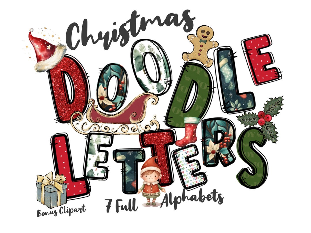 Christmas Clipart Alphabet Doodle Letters and Numbers Make - Etsy UK