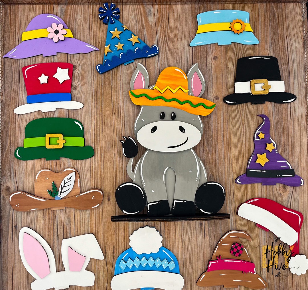 Donkey Desk Buddy With Swapable Seasonal Hats, Donkey Sign, Seasonal ...