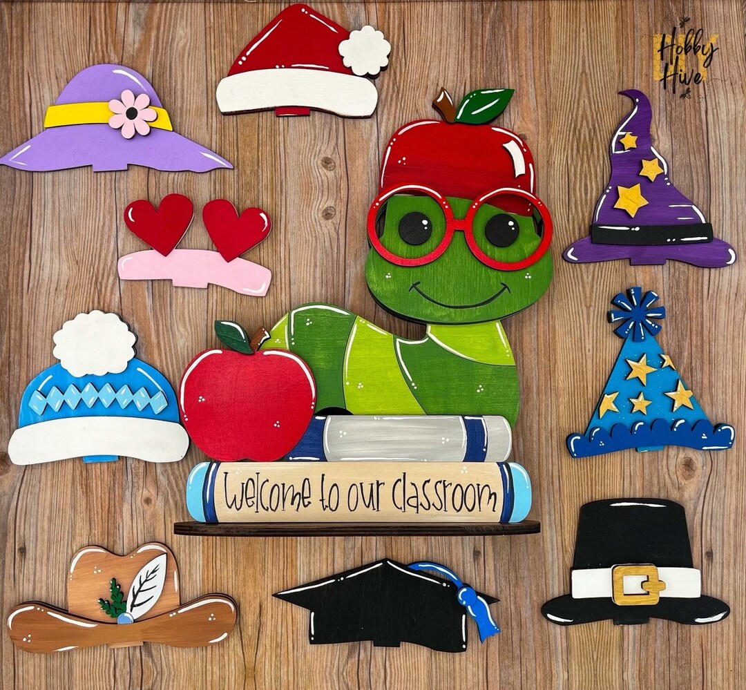 Personalized Bookworm Teacher Desk Buddy With 10 Festive Hats, Fun ...