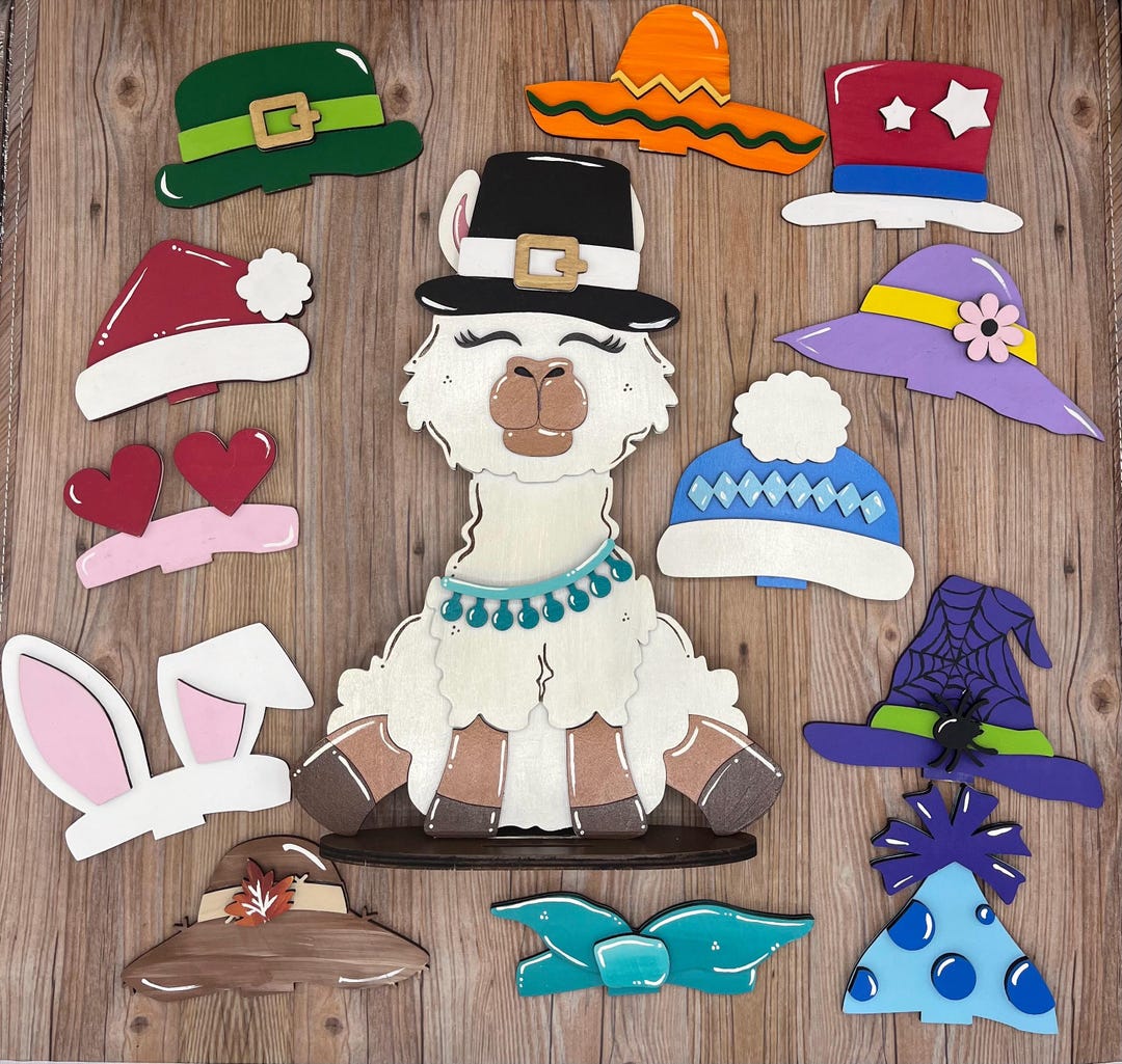 Llama Interchangeable Desk Buddy With Seasonal and Holiday Hats, Llama ...