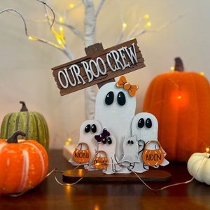 Boo Crew Family Halloween Desk Decor, Hand Painted Ghost Family Sign ...