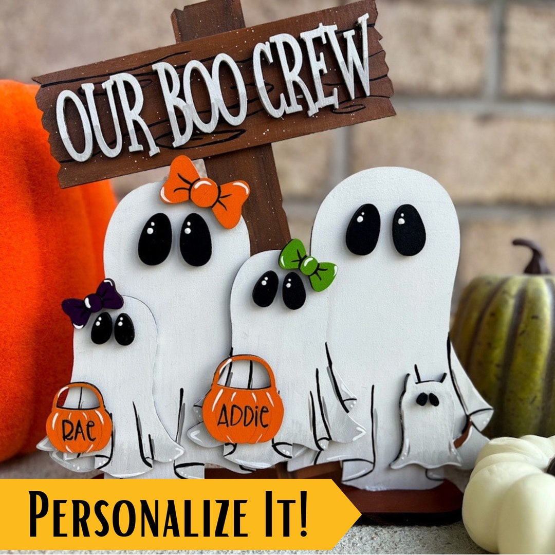 Boo Crew Family Halloween Desk Decor, Hand Painted Ghost Family Sign ...