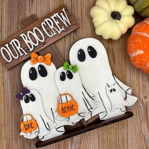 Boo Crew Family Halloween Desk Decor, Hand Painted Ghost Family Sign ...