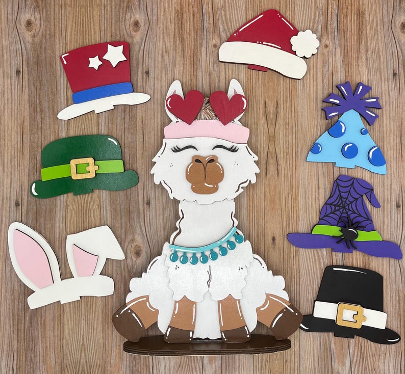 Llama Interchangeable Desk Buddy With Seasonal and Holiday Hats, Llama ...