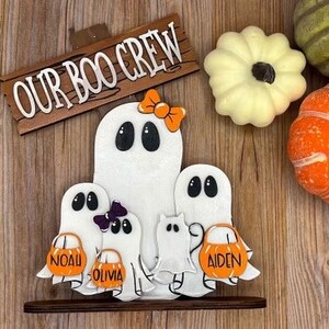 Boo Crew Family Halloween Desk Decor, Hand Painted Ghost Family Sign ...