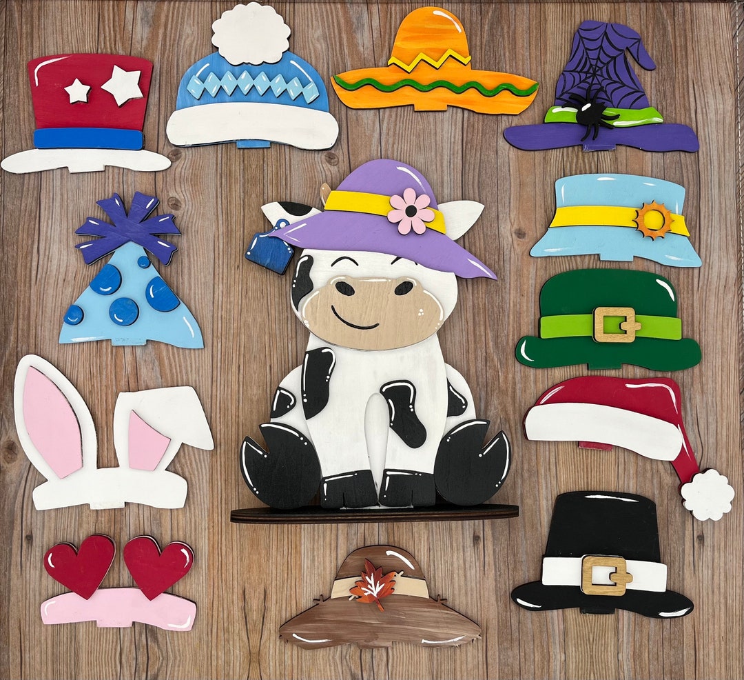 Dairy Cow Interchangeable Desk Buddy With 13 Seasonal and Holiday Hats ...