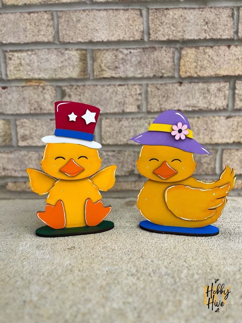 Yellow Duck Shelf Sitter With Hats, Duck Desk Buddy, Farmhouse Decor ...
