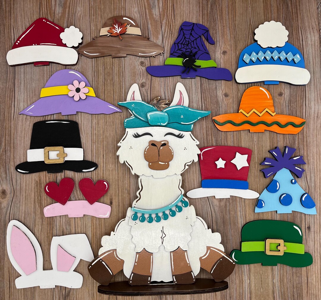 Llama Interchangeable Desk Buddy With Seasonal and Holiday Hats, Llama ...