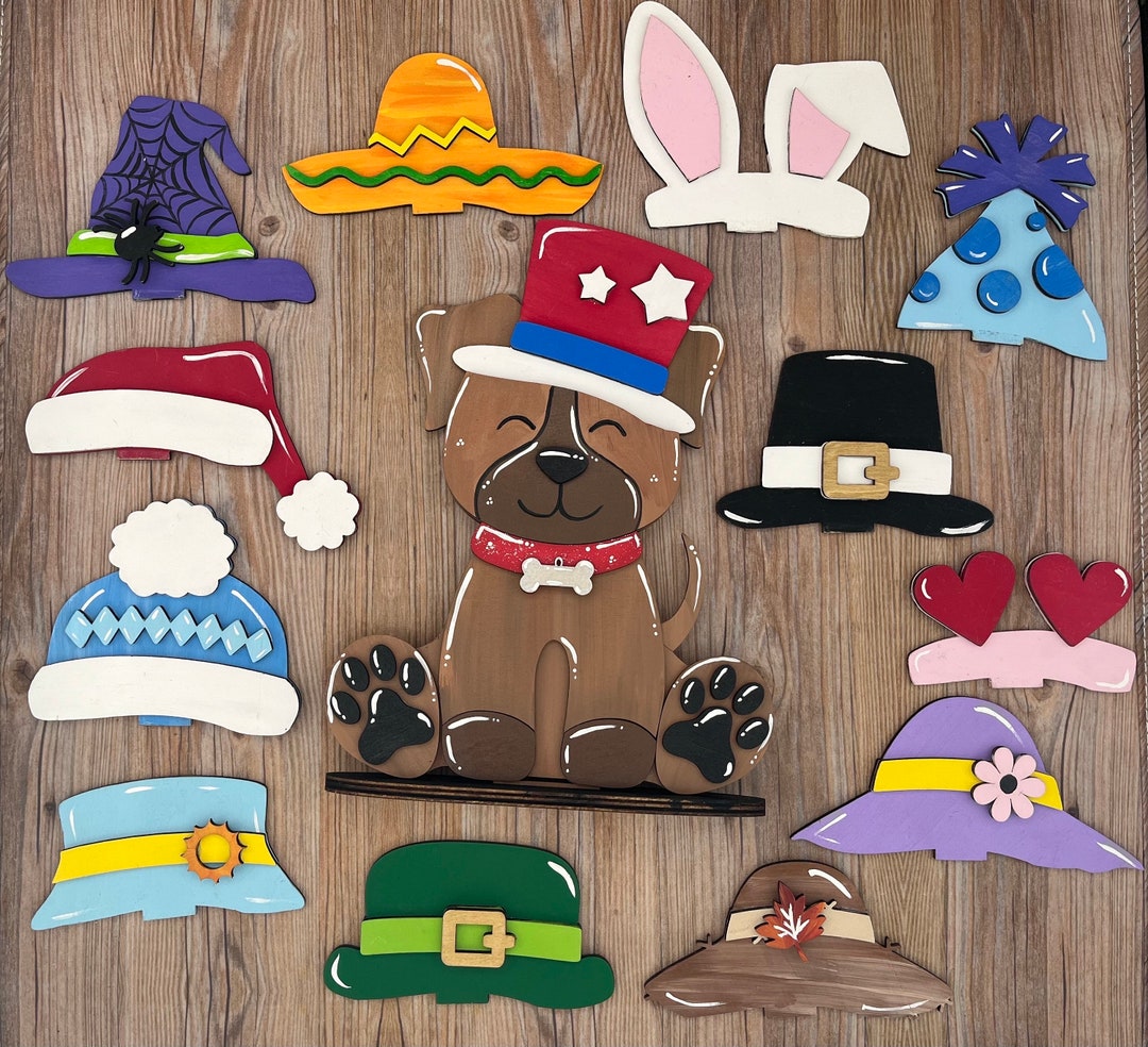 Dog Interchangeable Desk Buddy With Seasonal and Holiday Hats, Dog ...