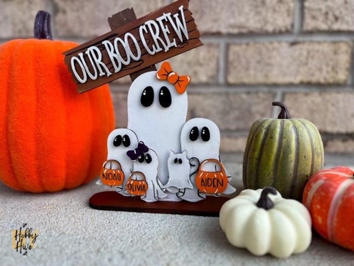 Boo Crew Family Halloween Desk Decor, Hand Painted Ghost Family Sign ...