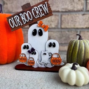 Boo Crew Family Halloween Desk Decor, Hand Painted Ghost Family Sign ...