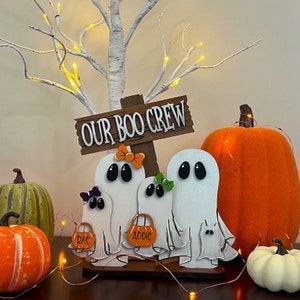 Boo Crew Family Halloween Desk Decor, Hand Painted Ghost Family Sign ...