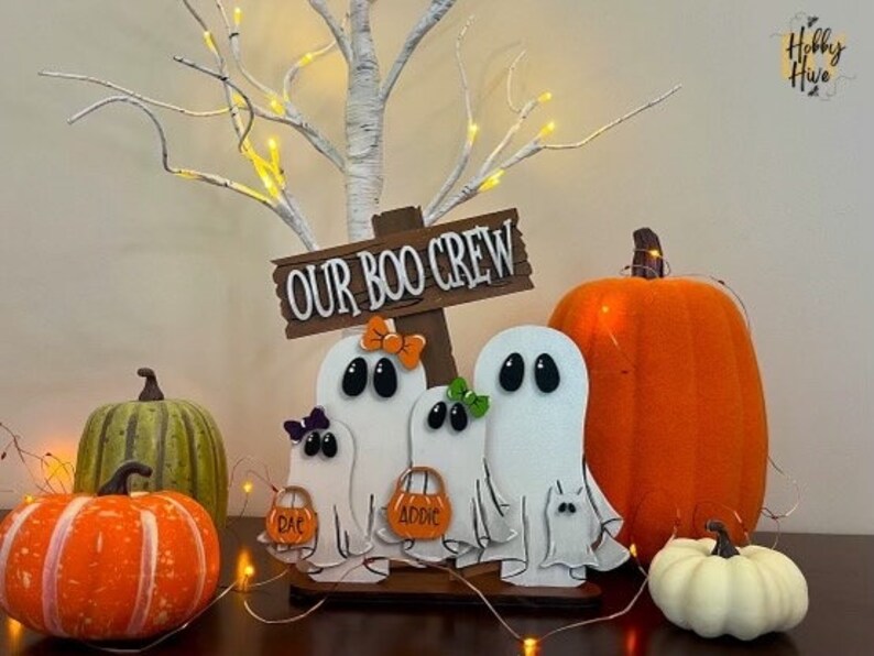 Boo Crew Family Halloween Desk Decor, Hand Painted Ghost Family Sign ...