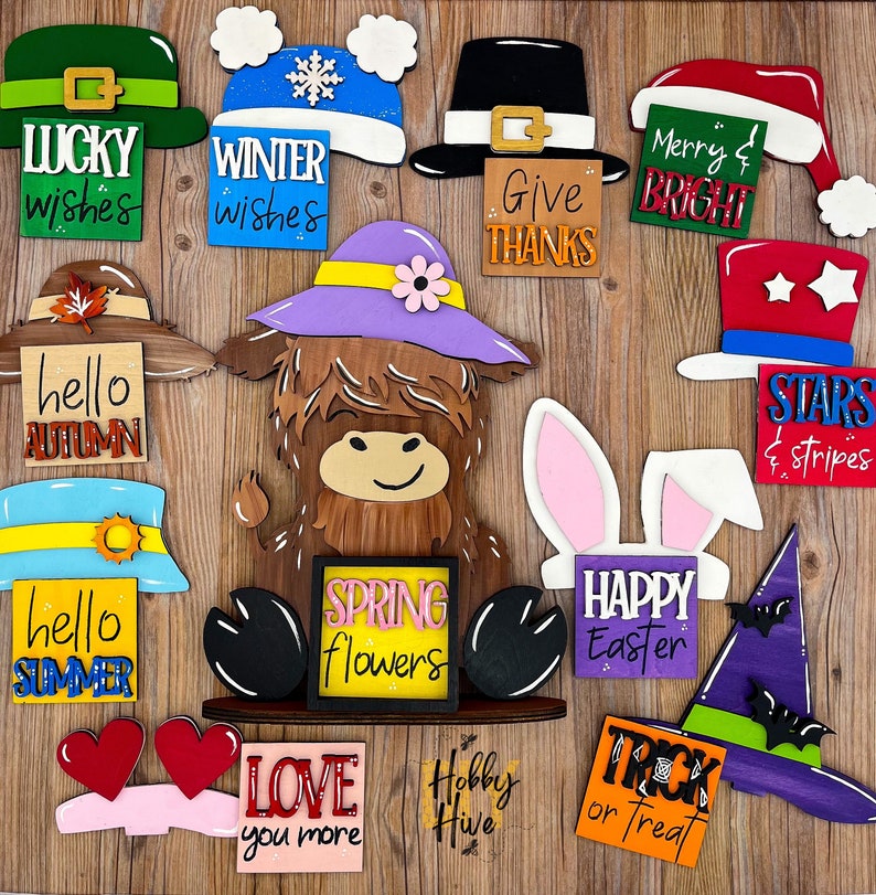 Hand Painted Highland Cow Desk Sign Bundle - Cute Desk Decor With ...