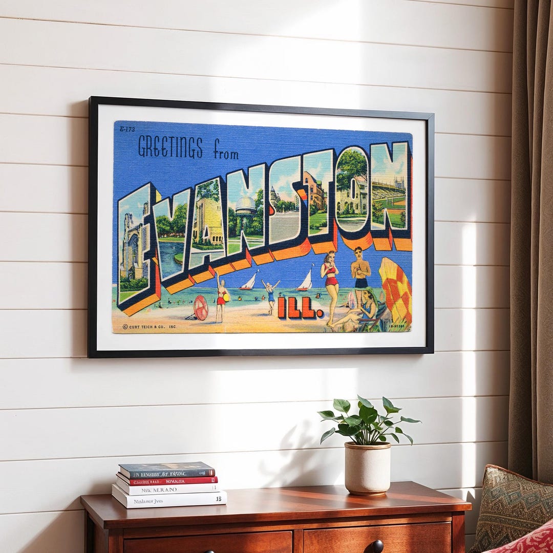 Evanston IL Vintage Postcard Print – Retro Travel Poster, Historic ...