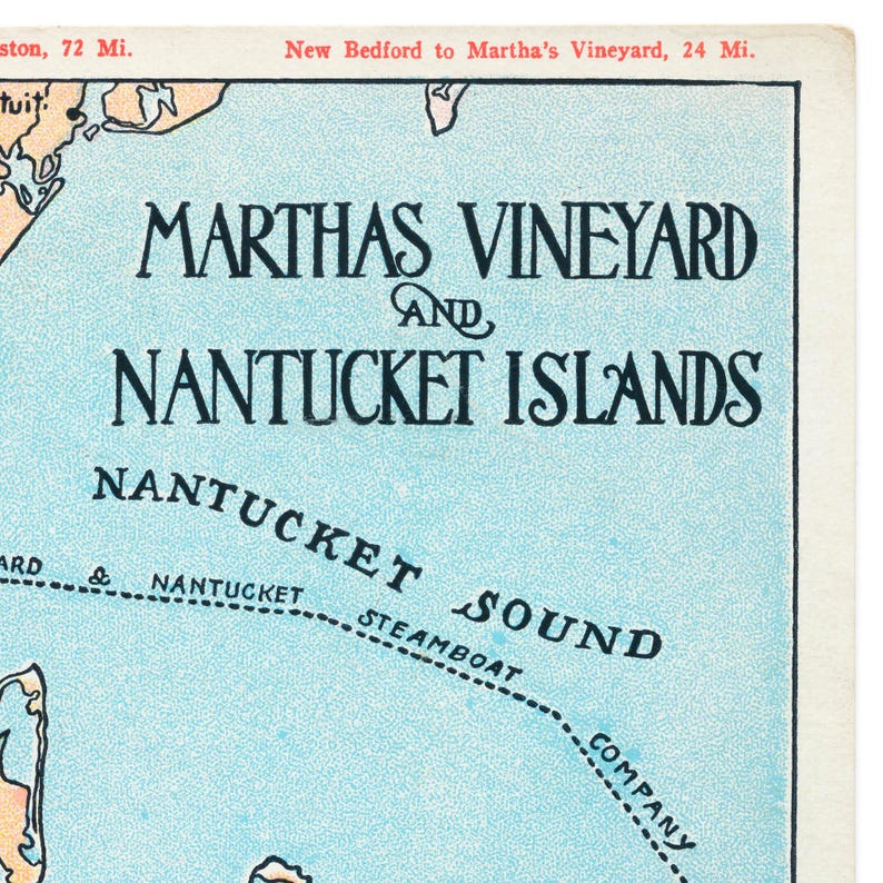 Martha’s Vineyard Map 1930s Vintage Postcard Art Print - Etsy