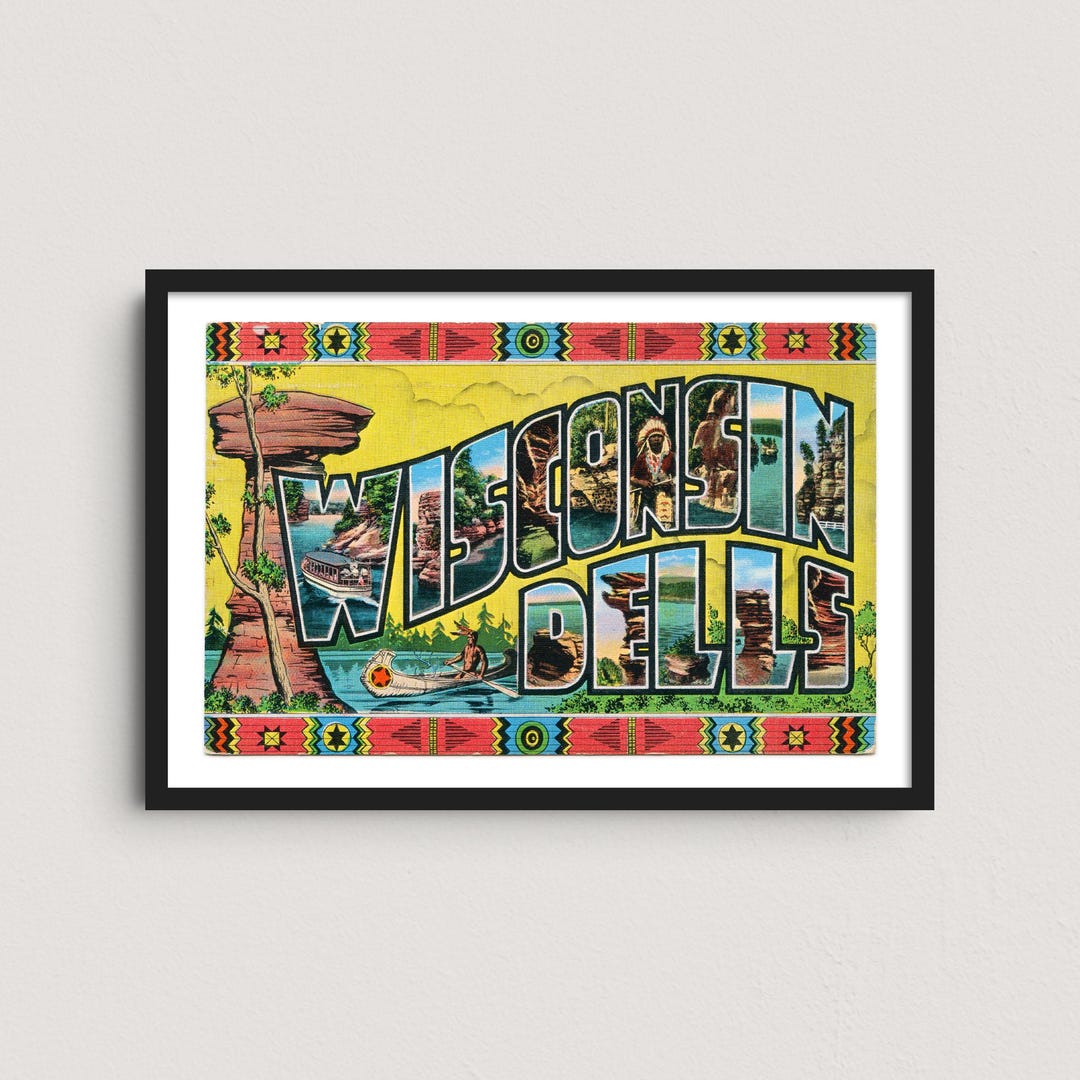 Wisconsin Dells Vintage Postcard Print – Retro Travel Poster, Historic ...