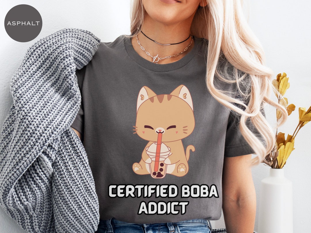 Boba Tea Kawaii Shirt, Cute Orange Cat T-shirt, Funny Apparel, Bubble ...
