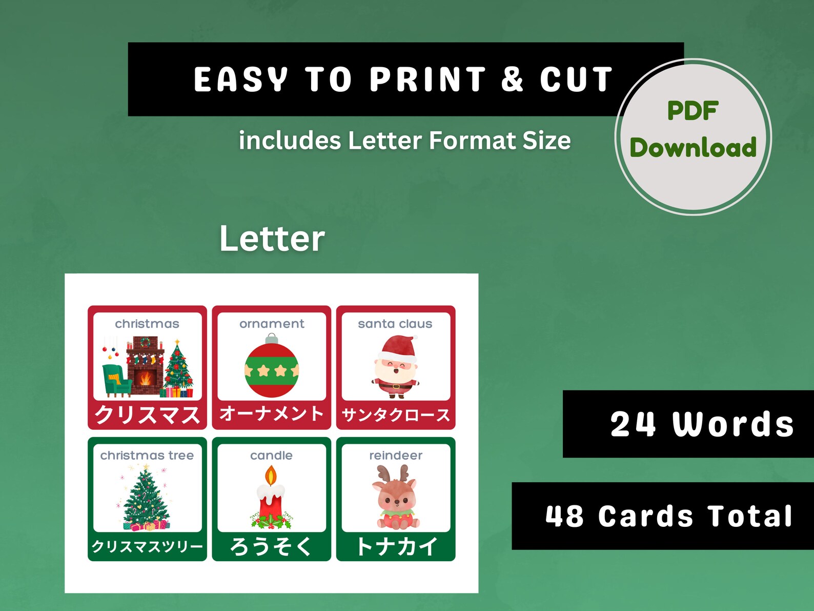 Christmas Flashcards in Japanese - PRINTABLE PDF, Educational Material ...