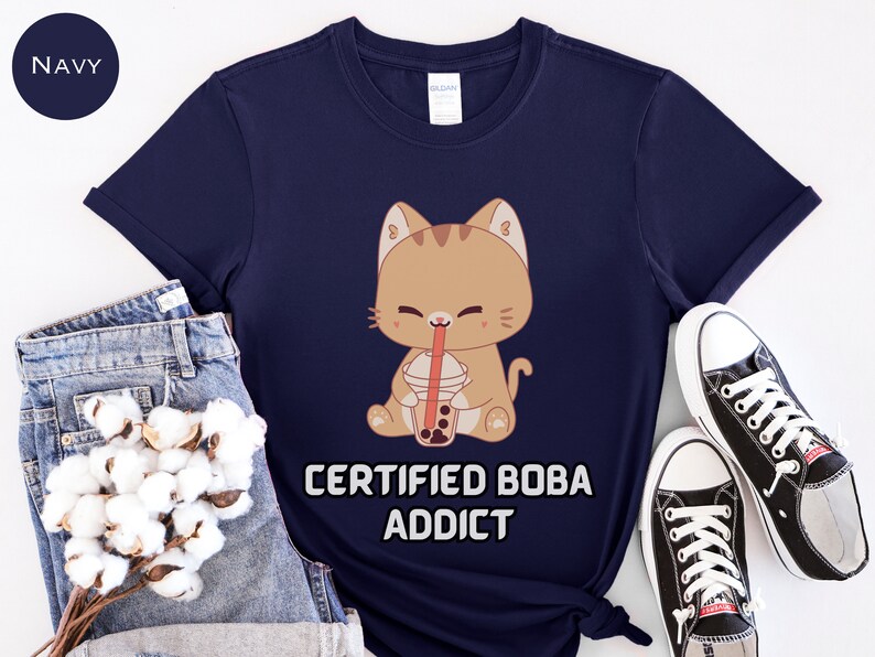 Boba Tea Kawaii Shirt, Cute Orange Cat T-shirt, Funny Apparel, Bubble ...