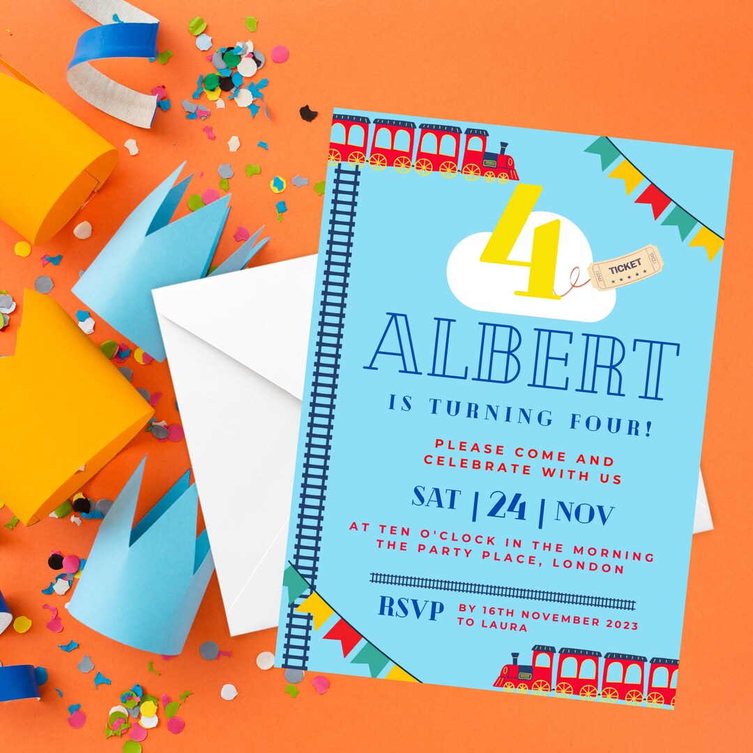 Trains Birthday Invitation Template, Editable Digital Invite, 4th ...