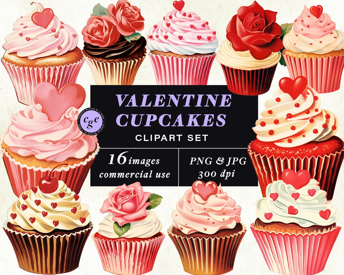 Vintage Valentines Day Cupcake PNG, Valentine Cupcake Clip Art for ...
