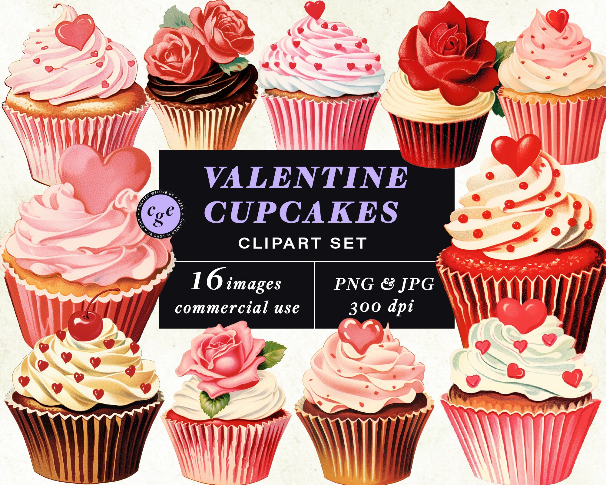 Vintage Valentines Day Cupcake PNG, Valentine Cupcake Clip Art for ...