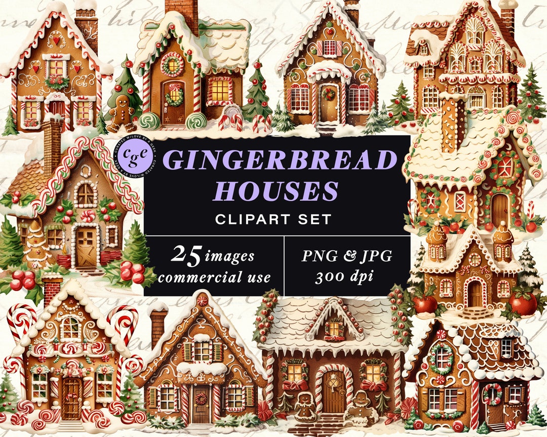 Vintage Christmas Gingerbread House Clipart, Gingerbread Village Clip ...
