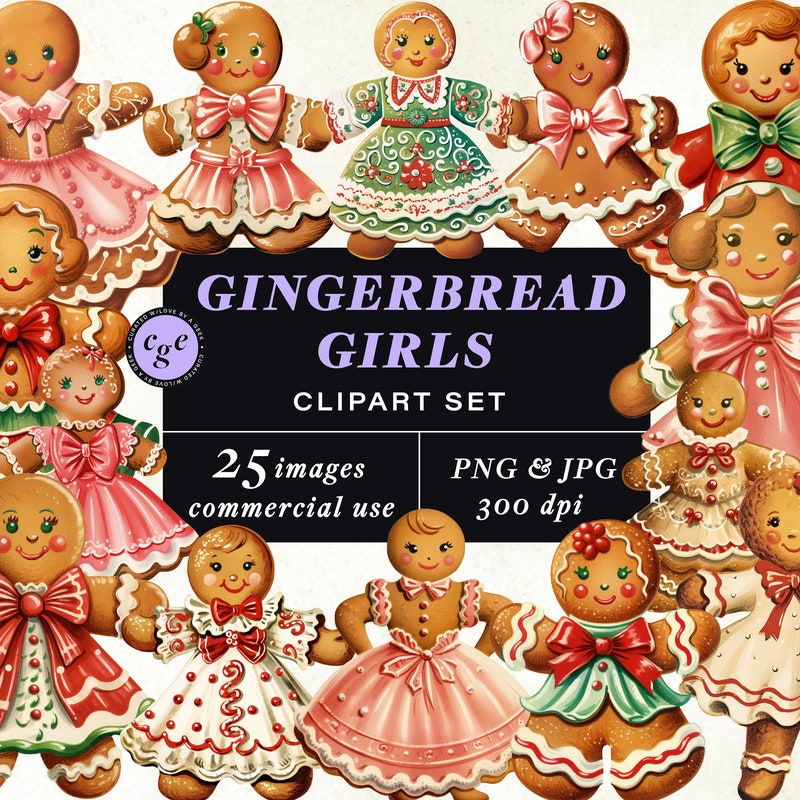Gingerbread Girls Clipart - Etsy