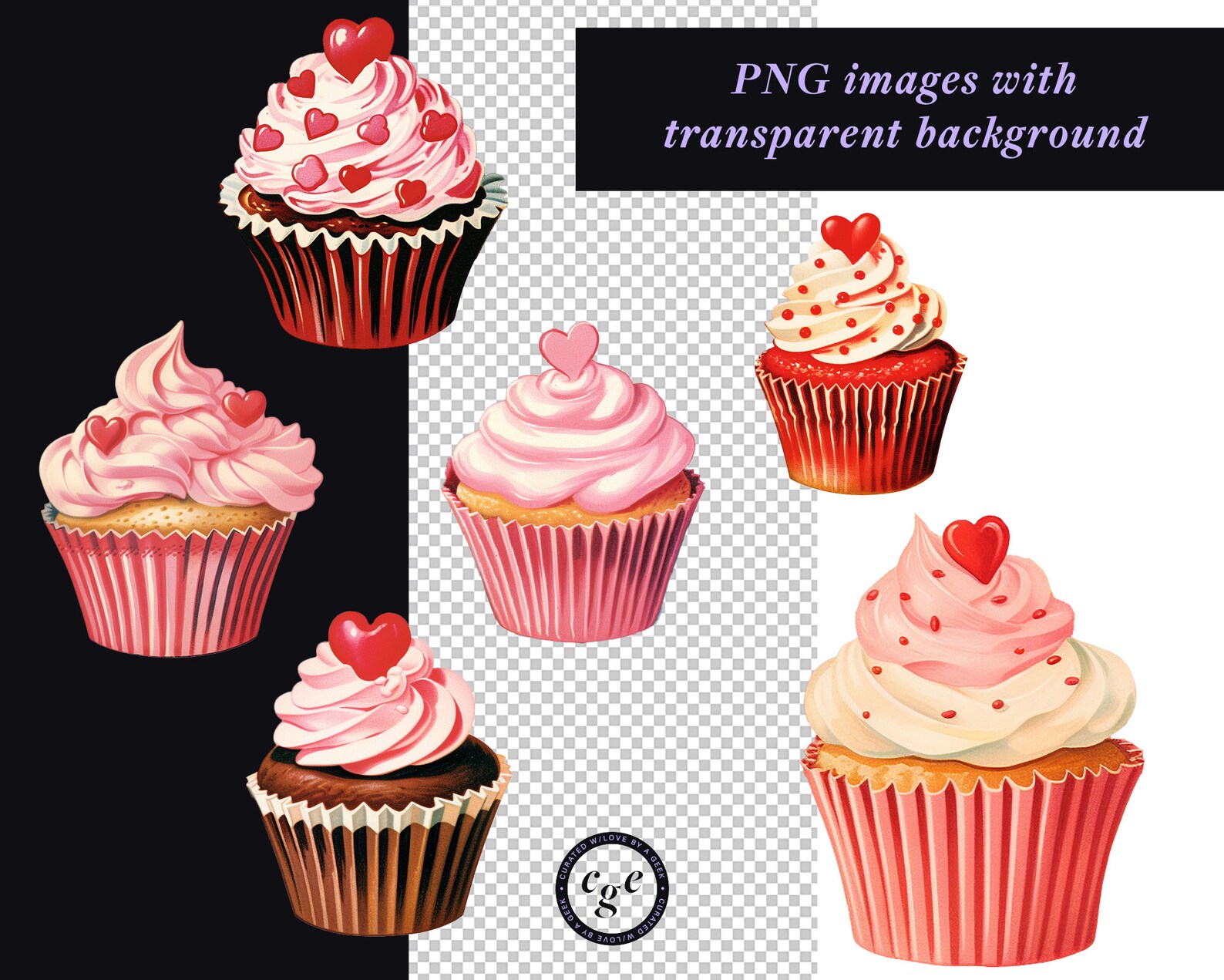 Vintage Valentines Day Cupcake PNG, Valentine Cupcake Clip Art for ...