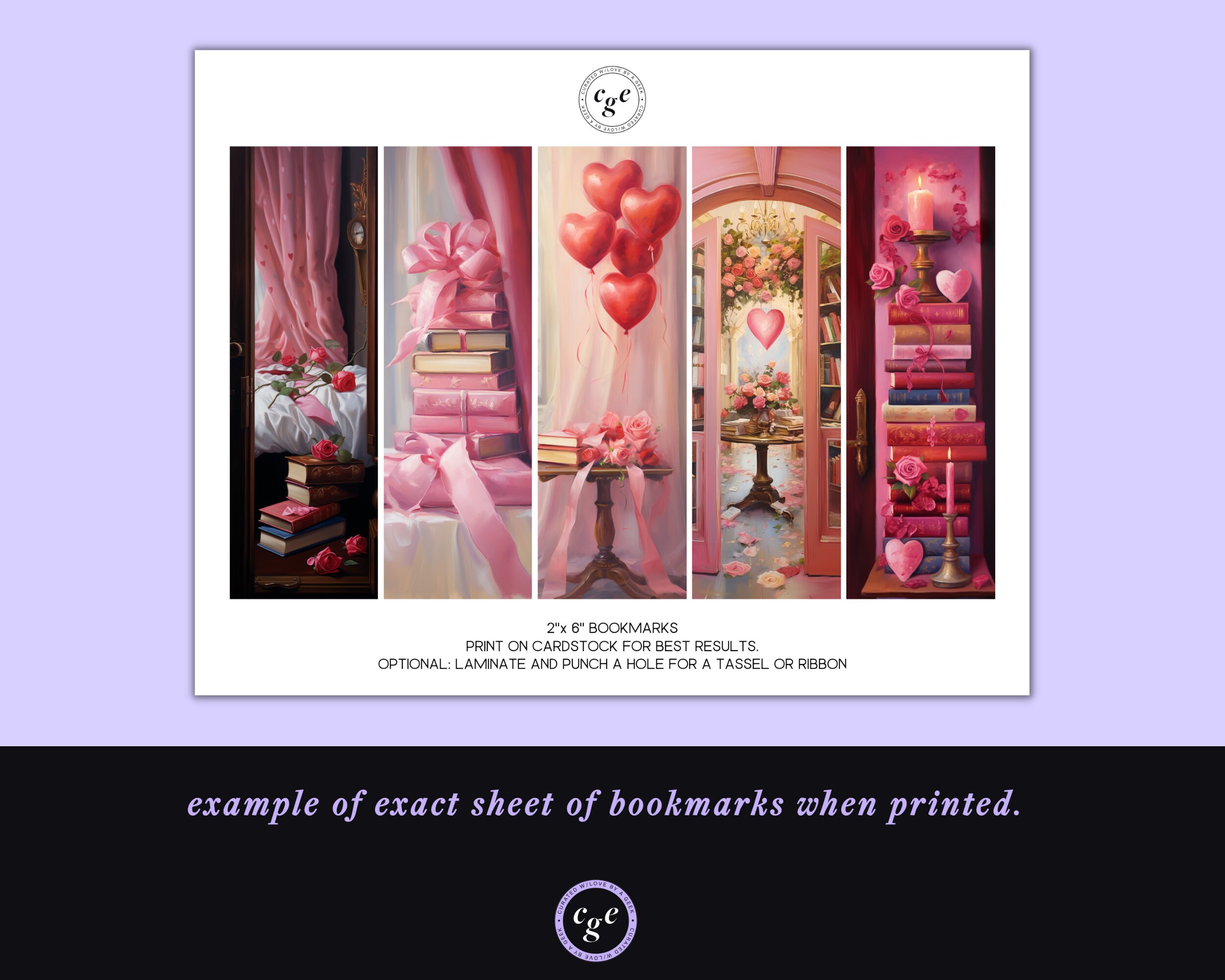 Valentine's Day Printable Bookmarks for Women, Romantic Bookmark ...
