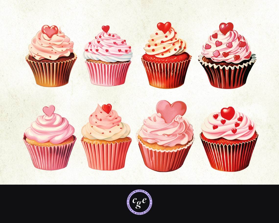 Vintage Valentines Day Cupcake PNG, Valentine Cupcake Clip Art for ...