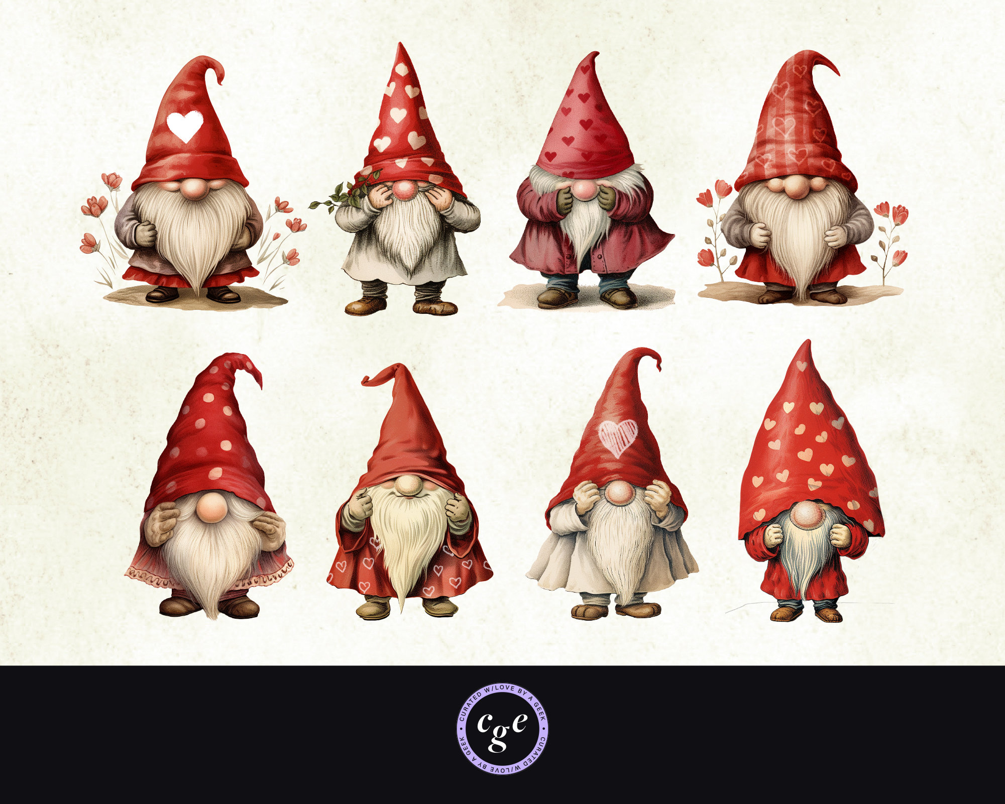 Vintage Gnome Valentine Clipart, Watercolor Valentine Gnome Clipart for ...