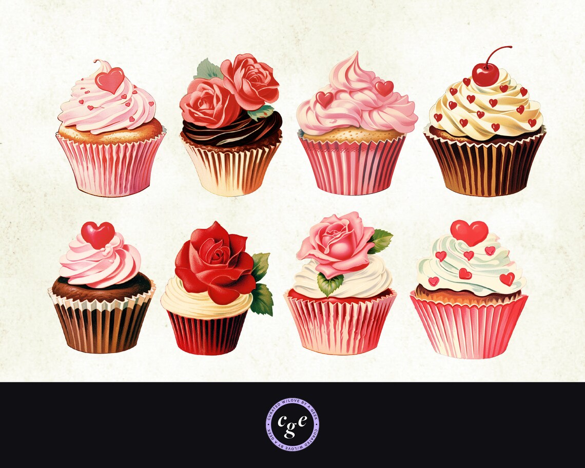 Vintage Valentines Day Cupcake PNG, Valentine Cupcake Clip Art for ...
