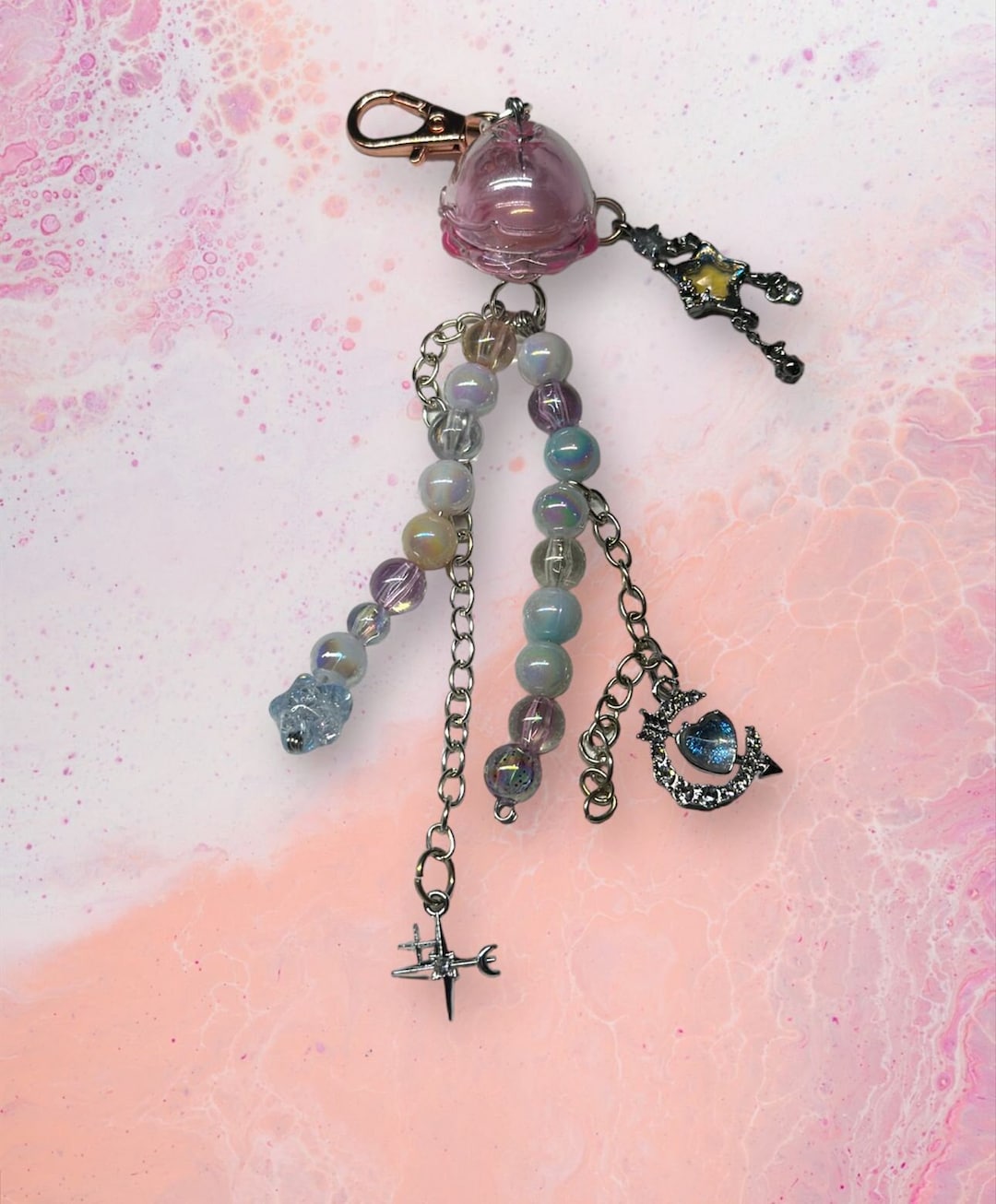 Pink and Multicolored Y2K Jellyfish Keychain With Rose Gold Lobster ...