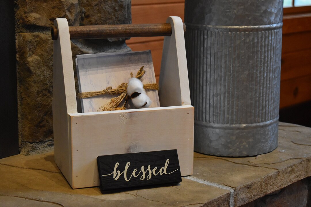 Rustic Wooden Caddy With Round Handle - Farmhouse Decor - Etsy