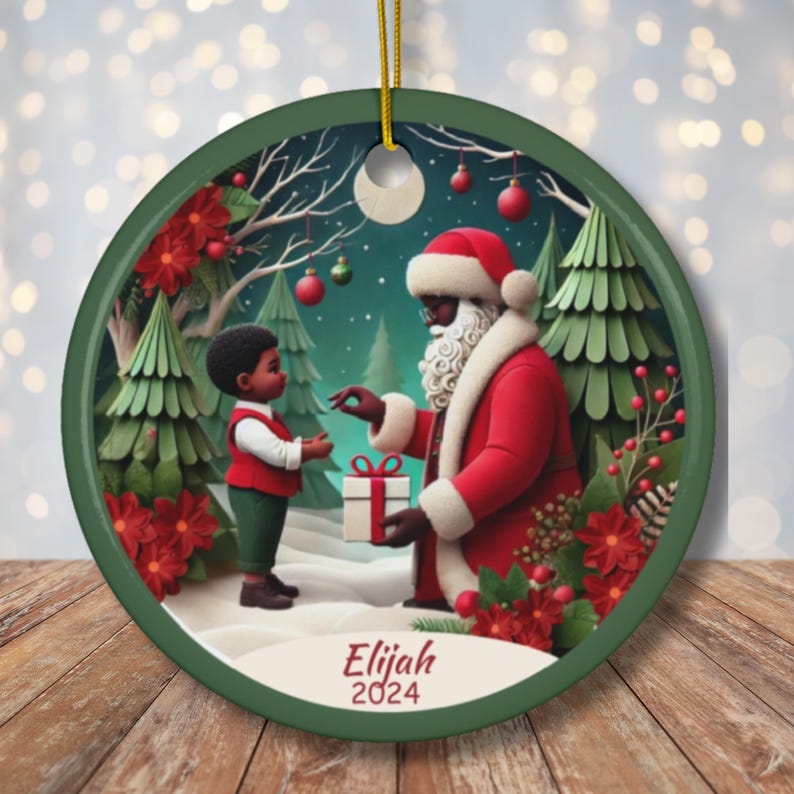 Personalized Black Santa & Boy Christmas Ornament: African American ...