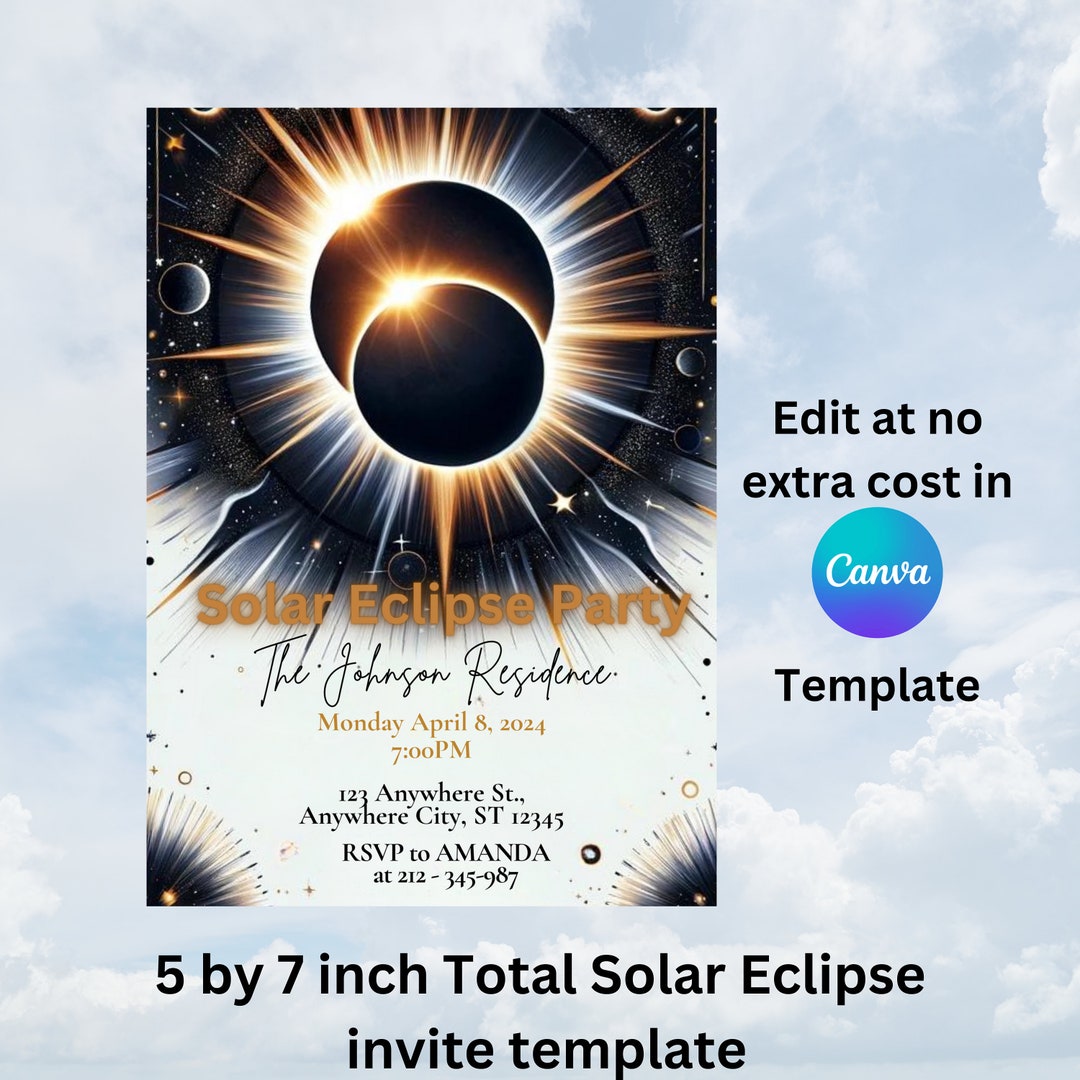 Total Solar Eclipse Party Invitation Template, Printable 5x7 ...