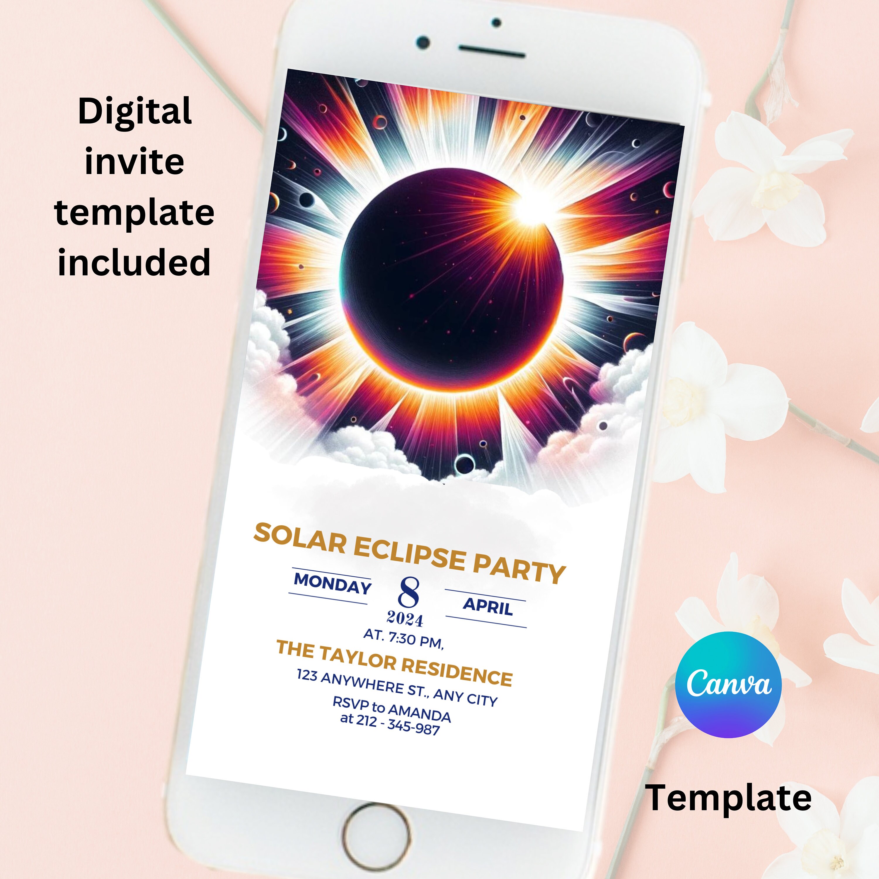 Total Solar Eclipse Party Invitation Template, Printable 5x7 ...
