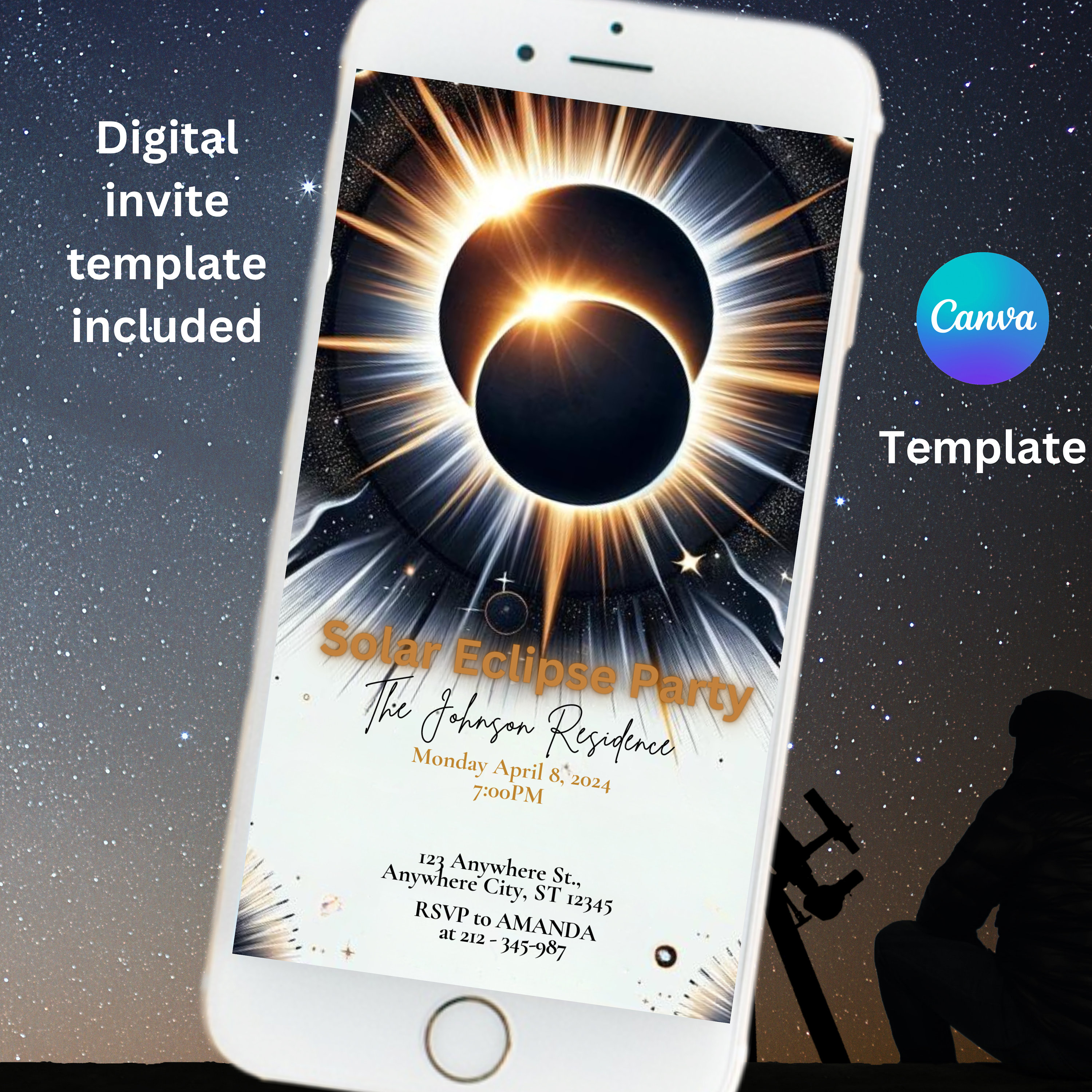 Total Solar Eclipse Party Invitation Template, Printable 5x7 ...