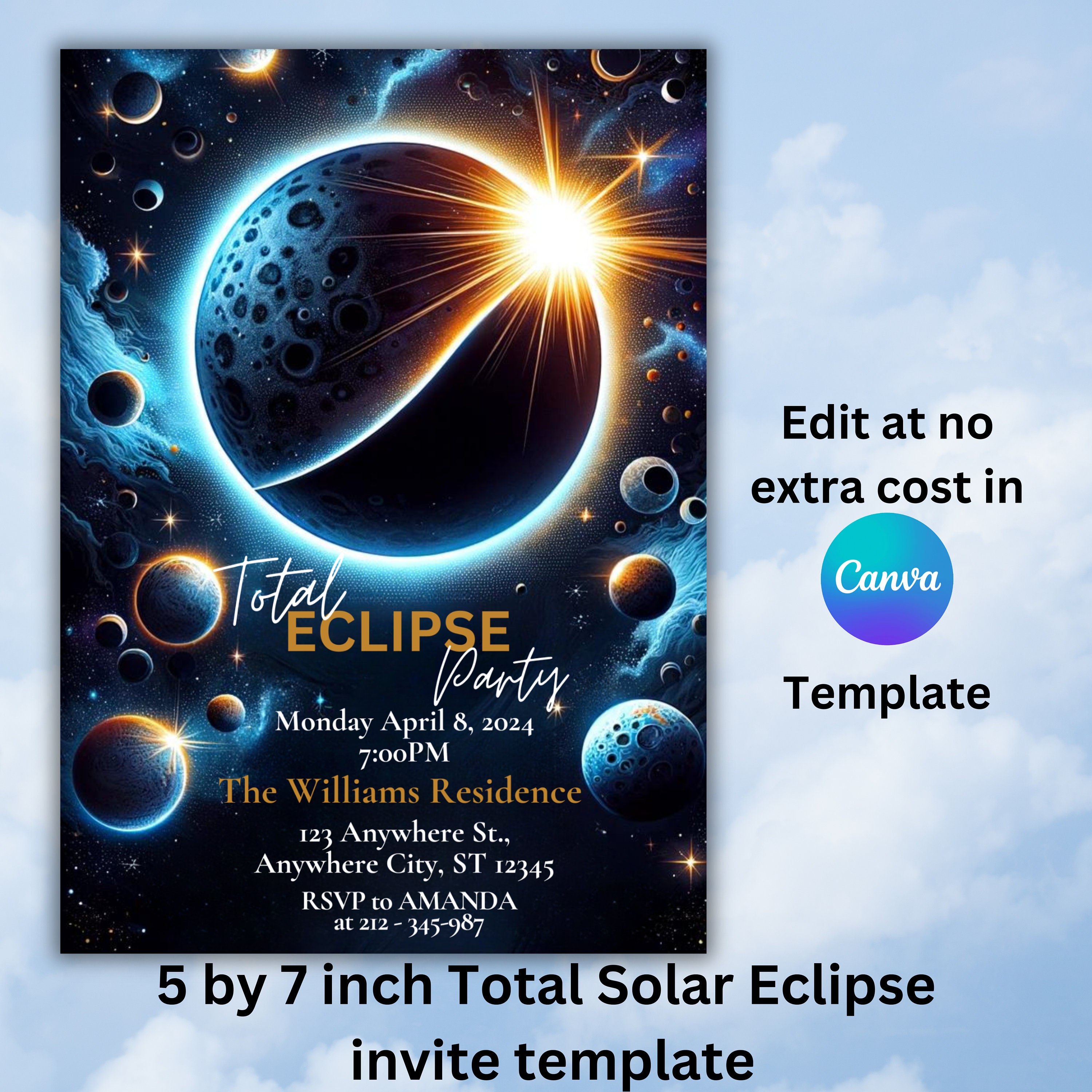 Total Solar Eclipse Party Invitation Template, Printable 5x7 ...