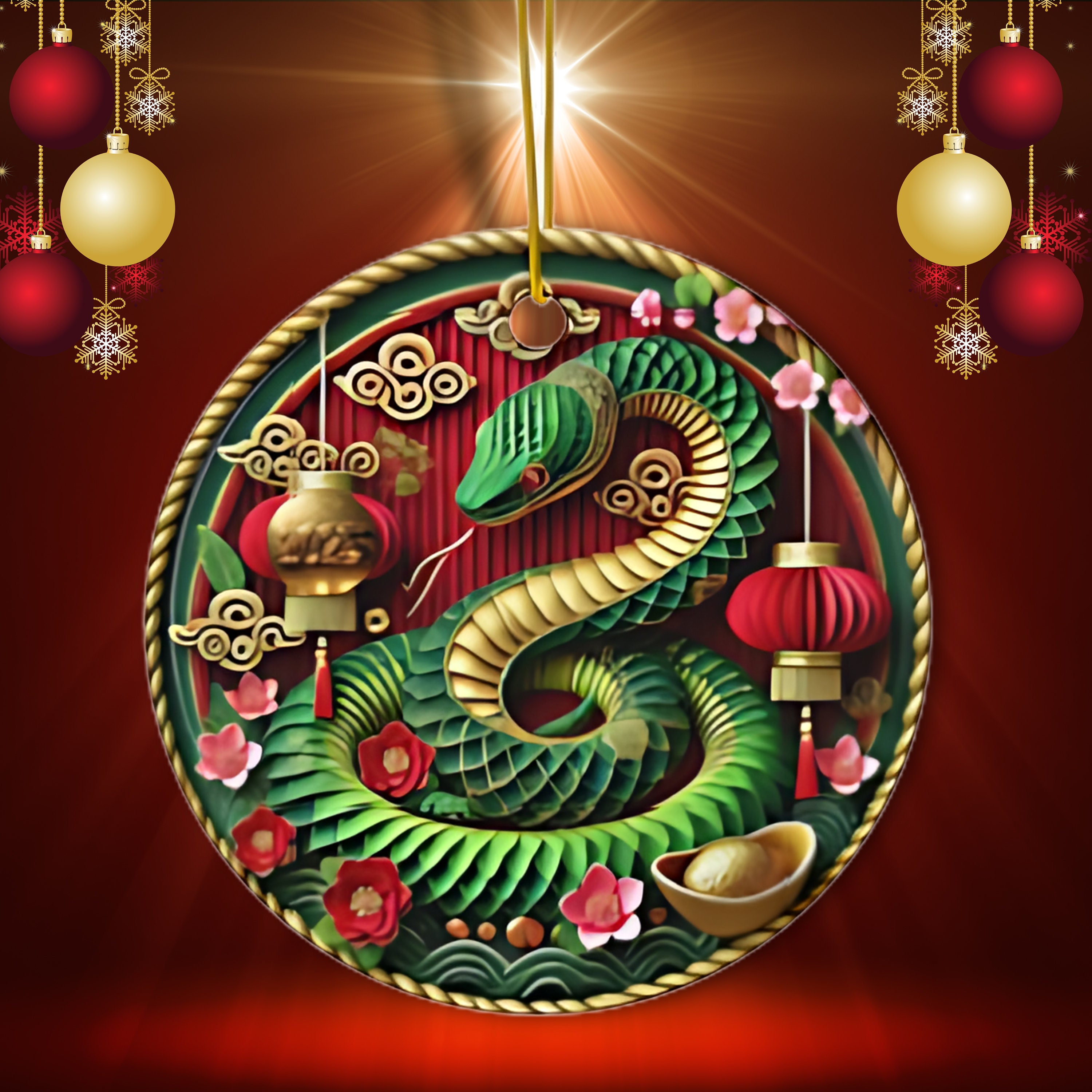 Chinese New Year 2025 Ornament, Year of Snake, Wood Snake, Chinese ...