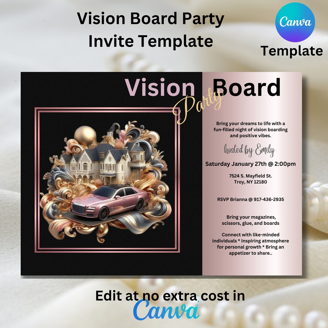 Vision Board Party Invite, Vision Board Event Invite, Party Invite ...