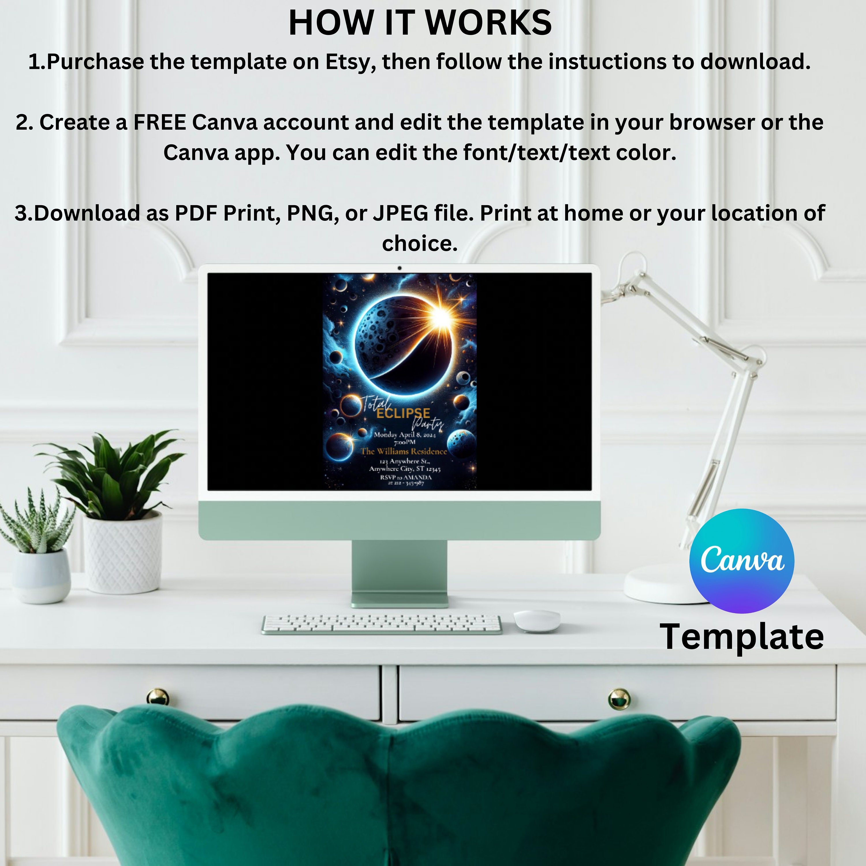 Total Solar Eclipse Party Invitation Template, Printable 5x7 ...