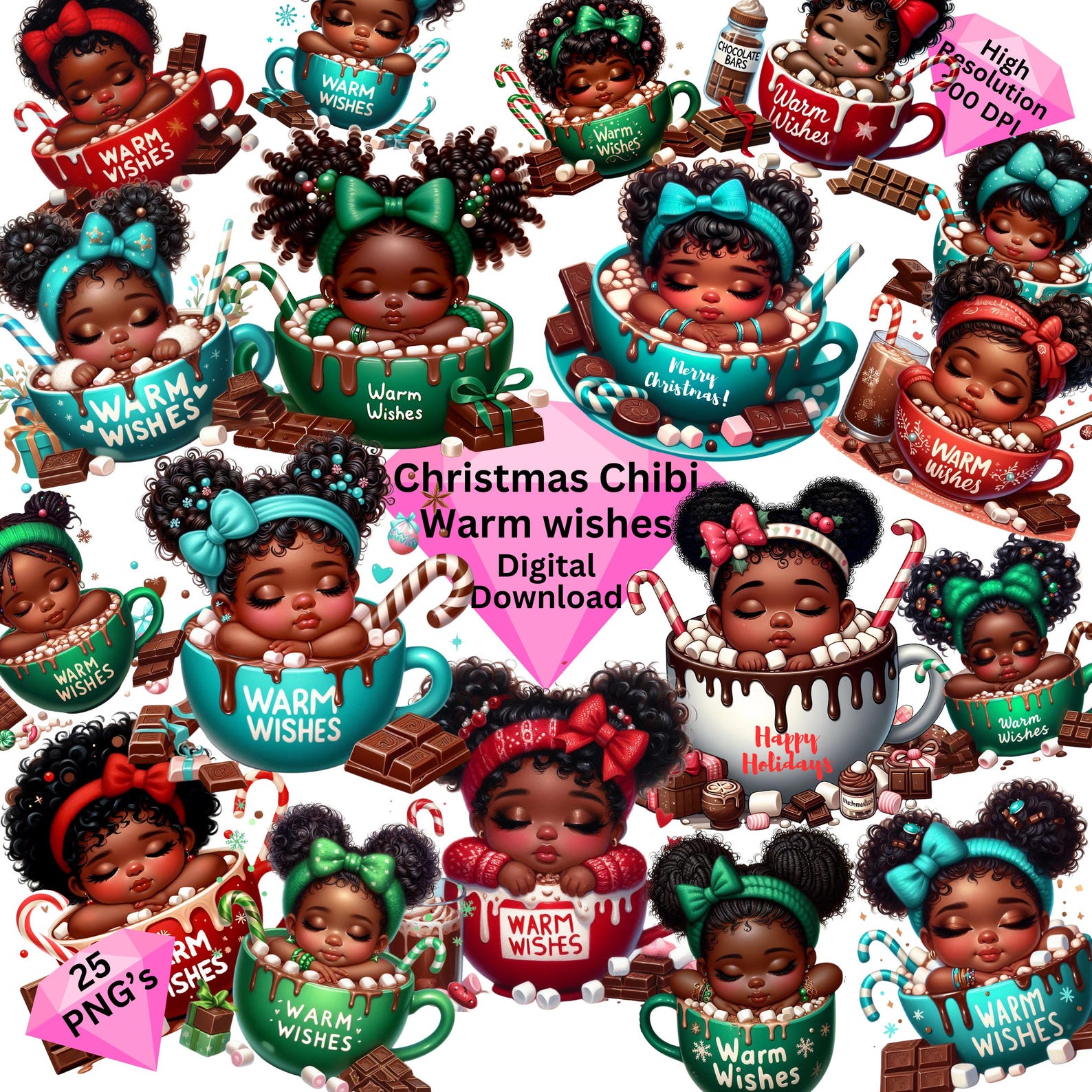Cocoa Mug Chibi Girl Clipart, African American Chibi Clipart, Chibi ...