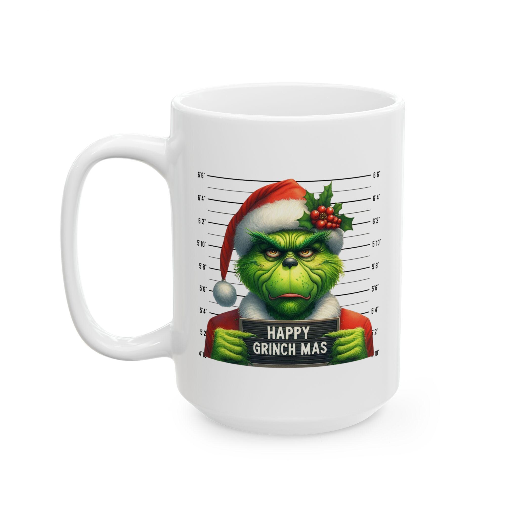 Grinch Mugshot Christmas Mug, Funny Holiday Coffee Cup, Grinch Themed ...