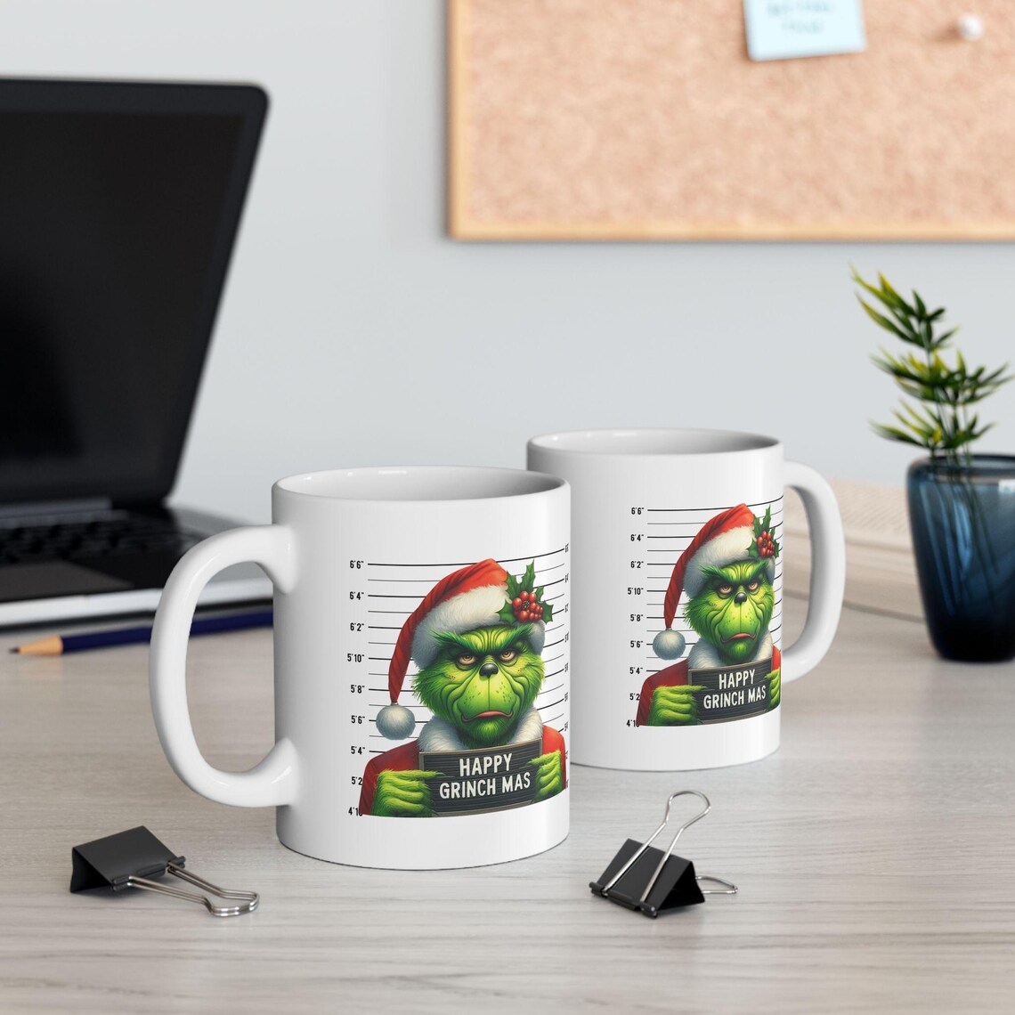 Grinch Mugshot Christmas Mug, Funny Holiday Coffee Cup, Grinch Themed ...