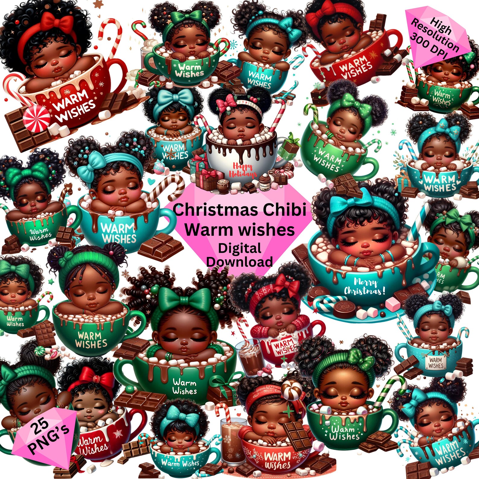 Cocoa Mug Chibi Girl Clipart, African American Chibi Clipart, Chibi ...